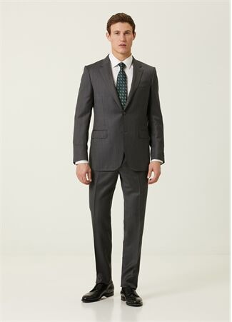 Zegna Erkek Drop 7 Gri Yün Takım Elbise 54 IT