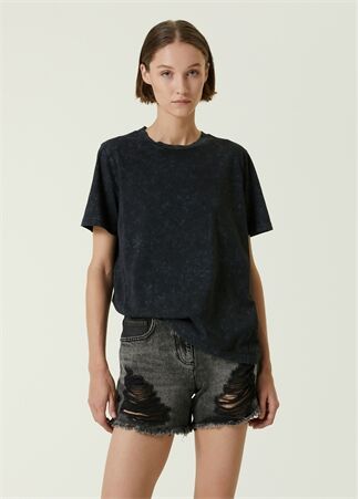 Academia Kadın Antrasit Bisiklet Yaka T-shirt Gri XS