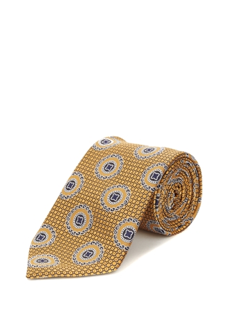 Zegna Erkek Sarı Lacivert Mikro Desenli İpek Kravat EU Zegna Erkek Sarı Lacivert Mikro Desenli İpek Kravat EU