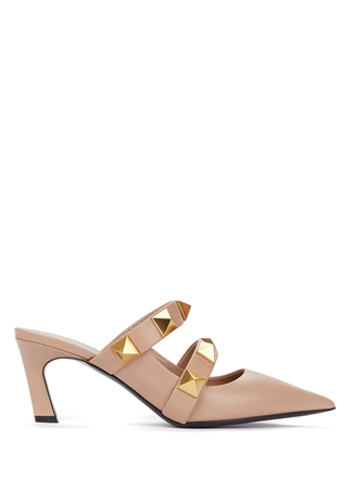 Valentino Garavani Kadın Rockstud Altın Rengi Deri Terlik Pembe 35.5 EU