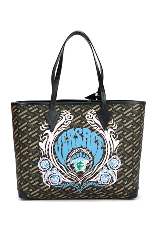 Versace Kadın Haki Geometrik Desenli Logolu Omuz Çantası EU
