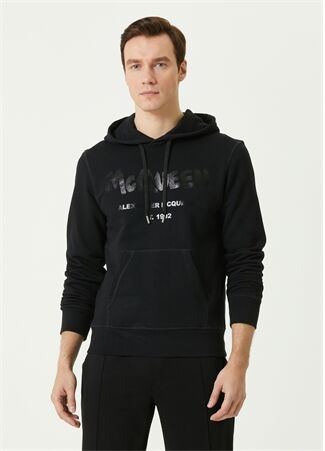 Alexander McQueen Erkek Siyah Kapüşonlu Logolu Sweatshirt L EU