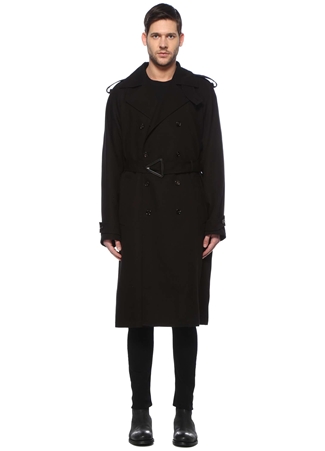 Bottega Veneta Erkek Siyah Kemer Detaylı Pardösü 48 IT