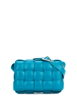 Bottega Veneta Kadın Turkuaz Örgü Dokulu Deri Omuz Çantası Mavi Eu