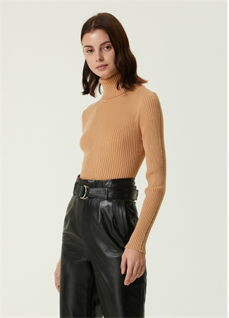 Network Kadın Slim Fit Camel Kazak Kahverengi XS EU