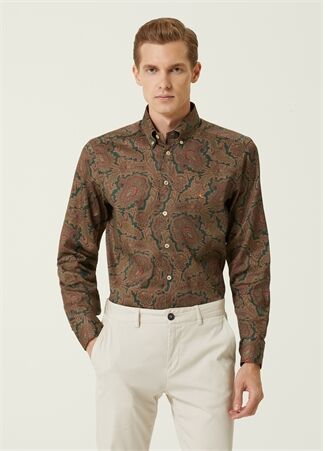 Etro Erkek Yeşil Şal Desenli Gömlek 39 IT