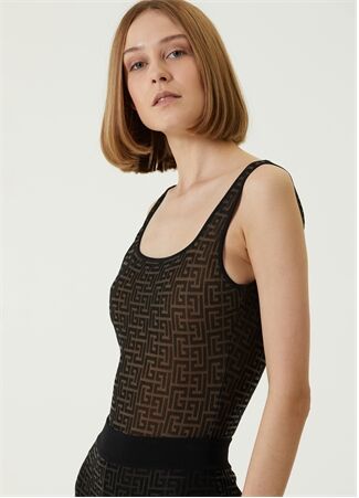 Balmain Kadın Siyah Mikro Desenli Body 36 FR