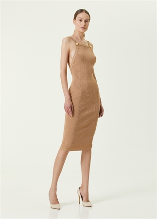 Balmain Kadın Camel Sırt Dekolteli Midi Elbise Bej 36 FR Balmain Kadın Camel Sırt Dekolteli Midi Elbise Bej 36 FR