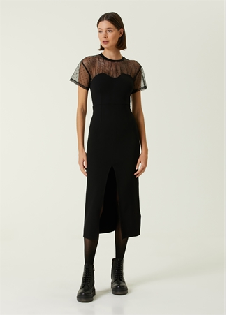 Red Valentino Kadın Siyah Tül Garnili Midi Elbise XS EU