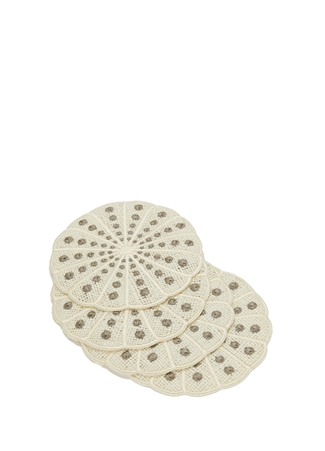 Coral&Co. Studio Ekru Nakışlı 4lü Jut Bardak Altlığı Seti Bej