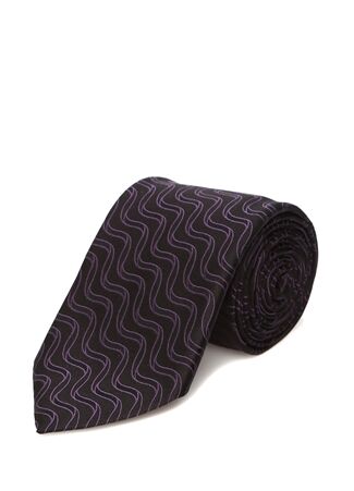 Pal Zileri Erkek Siyah Geometrik Desenli İpek Kravat EU