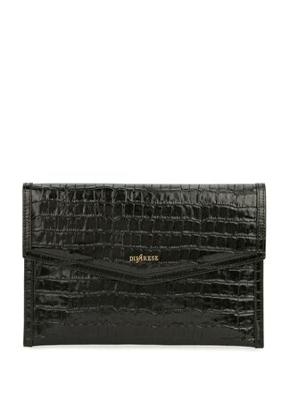 Divarese Kadın Siyah Krokodil Dokulu Deri El Portföyü EU