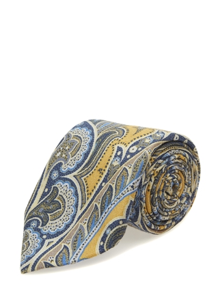 Tino Cosma Erkek Mavi Sarı Karışık Desenli Yün Kravat EU Tino Cosma Erkek Mavi Sarı Karışık Desenli Yün Kravat EU