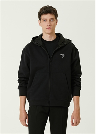 Prada Erkek Siyah Kapüşonlu Logolu Sweatshirt L EU Prada Erkek Siyah Kapüşonlu Logolu Sweatshirt L EU