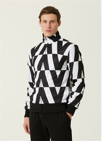 Valentino Erkek Siyah Beyaz Logo Desenli Sweatshirt M EU