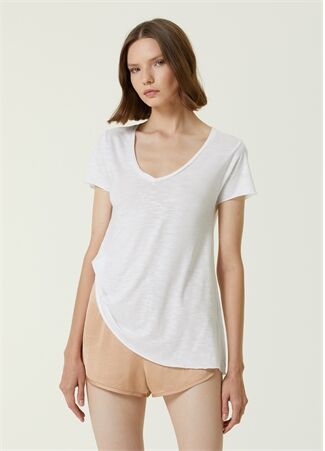 American Vintage Kadın Beyaz V Yaka T-shirt S EU