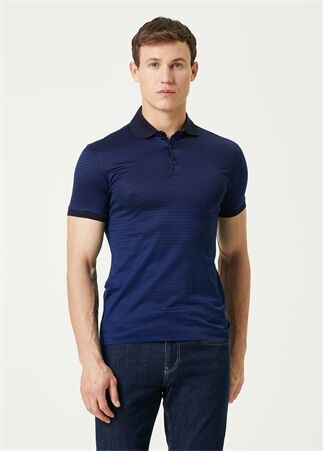 Pal Zileri Erkek Mavi Polo Yaka Çizgi Desenli T-shirt S EU
