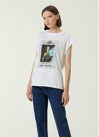 Zadig&Voltaire Kadın Cecilia Voltaire Beyaz Baskılı T-shirt M EU