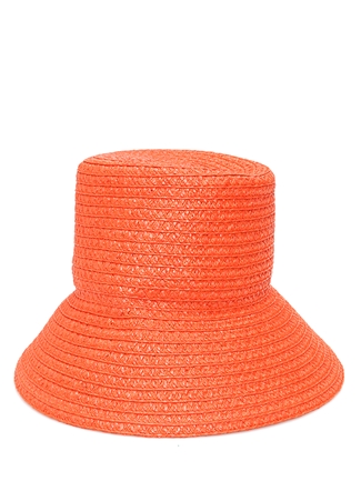 Eric Javits Kadın Turuncu Hasır Dokulu Logolu Şapka Kırmızı EU