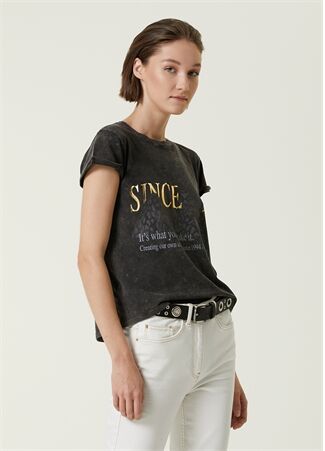 Allsaints Kadın Lep Anna Siyah Baskılı T-shirt 8 UK Allsaints Kadın Lep Anna Siyah Baskılı T-shirt 8 UK