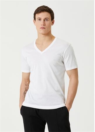 Zimmerli Erkek Beyaz V Yaka Basic T-shirt L EU