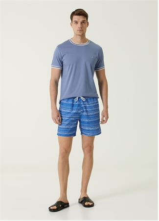 Beymen Club Erkek Mavi Beli Kordonlu Dalga Desenli Mayo XS