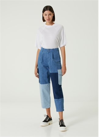 7 For All Mankind Kadın Mavi Patchwork Dokulu Jean Pantolon Lacivert 25 US 7 For All Mankind Kadın Mavi Patchwork Dokulu Jean Pantolon Lacivert 25 US