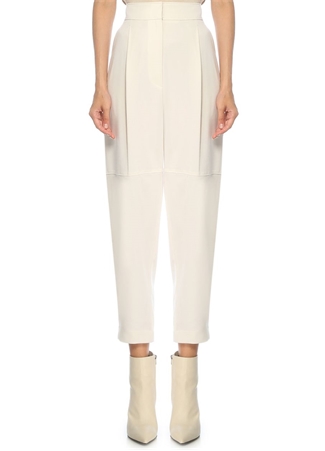 Brunello Cucinelli Kadın Beyaz Yüksek Bel Pilili Yün Pantolon 40 IT