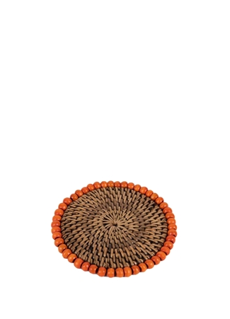 Aloha Life 4lü Turuncu Rattan Boncuklu Bardak Altlığı