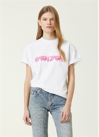 Balenciaga Kadın Beyaz Bisiklet Yaka Logolu T-shirt S EU Balenciaga Kadın Beyaz Bisiklet Yaka Logolu T-shirt S EU