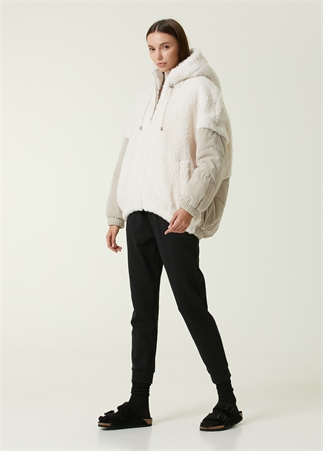 Forte Couture Kadın Ekru Kapüşonlu Garnili Shearling Mont Bej 42 IT Forte Couture Kadın Ekru Kapüşonlu Garnili Shearling Mont Bej 42 IT