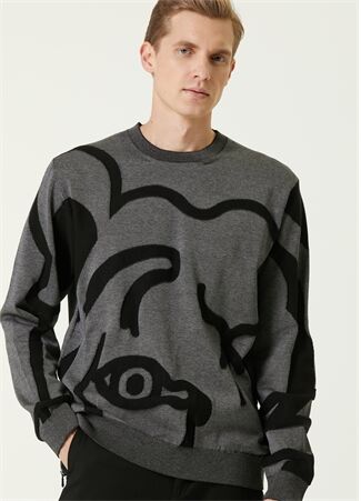 Kenzo Erkek Gri Desen Jakarlı Kazak S EU