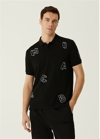 Academia Erkek Siyah Polo Yaka Desenli T-shirt XS EU