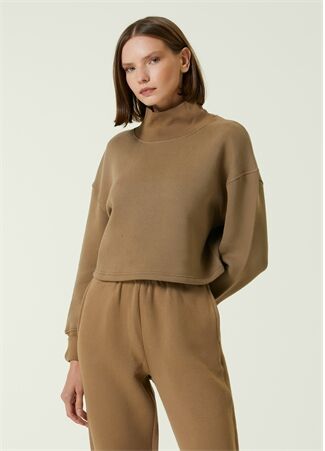 American Vintage Kadın Kahverengi Dik Yaka Sweatshirt Haki S EU