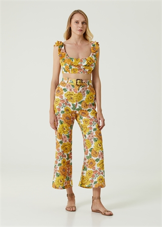 Zimmermann Kadın Poppy Crop Flare Sarı Çiçekli Keten Pantolon 0 US Zimmermann Kadın Poppy Crop Flare Sarı Çiçekli Keten Pantolon 0 US