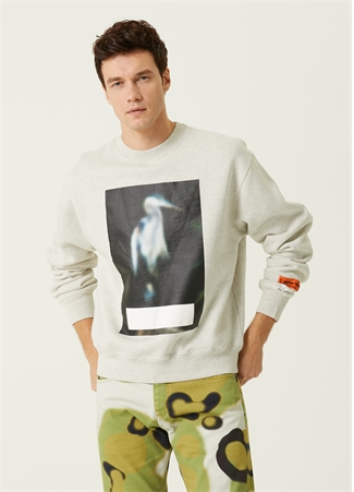 Heron Preston Erkek Gri Fotoğraf Baskılı Logo Detaylı Sweatshirt Siyah S EU