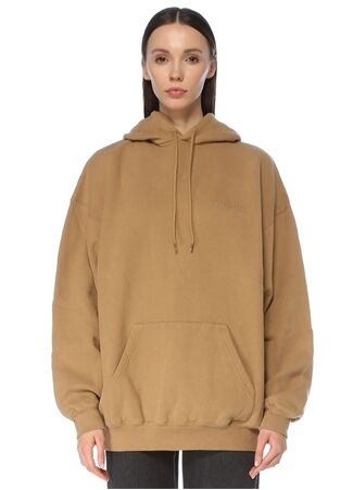 Balenciaga Kadın Oversize Kamel Kapüşonlu Sweatshirt Bej XS EU