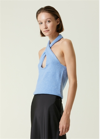 Musier Kadın Mavi Halter Yaka Bluz 36 IT