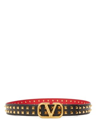 Valentino Garavani Kadın Rockstud Siyah Deri Kemer 75 EU Valentino Garavani Kadın Rockstud Siyah Deri Kemer 75 EU