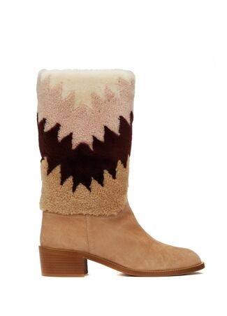 Aquazzura Kadın Bej Geometrik Desen Jakarlı Çizme 36 EU