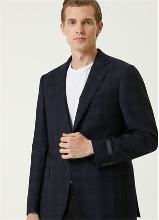 Pal Zileri Erkek Lacivert Kareli Yün Ceket 50 IT