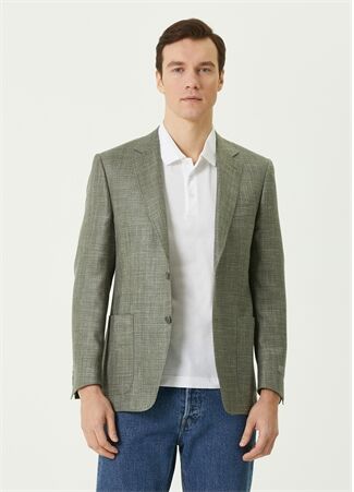 Canali Erkek Yeşil Kelebek Yaka Desenli Yün Ceket 48 IT