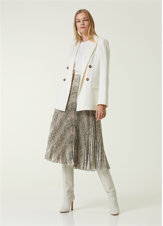 Beymen Collection Kadın Bej Yılan Desenli Pilili Midi Şifon Etek 34