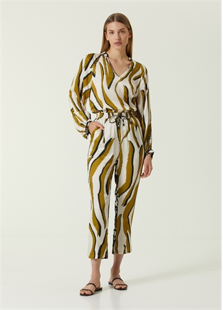 Devotion Kadın Ekru Yeşil Desen Bloklu Pantolon S EU Devotion Kadın Ekru Yeşil Desen Bloklu Pantolon S EU