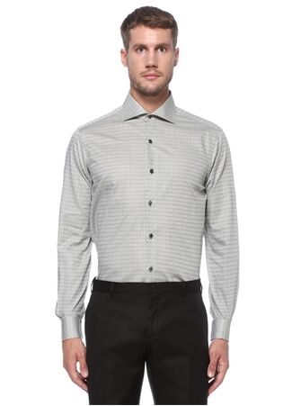 Pal Zileri Erkek Gri Klasik Yaka Geometrik Desenli Gömlek Yeşil 39 IT