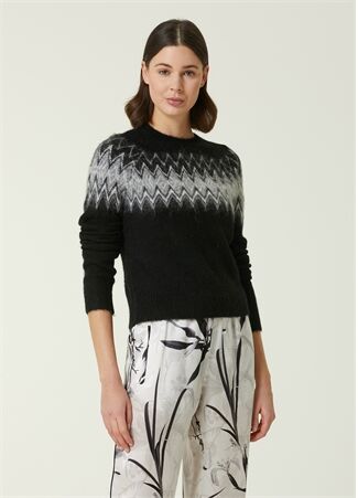 Allsaints Kadın Clyde Siyah Bisiklet Yaka Jakarlı Kazak XS EU