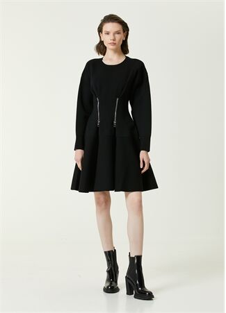 Alexander McQueen Kadın Siyah Fermuar Detaylı Midi Elbise S EU