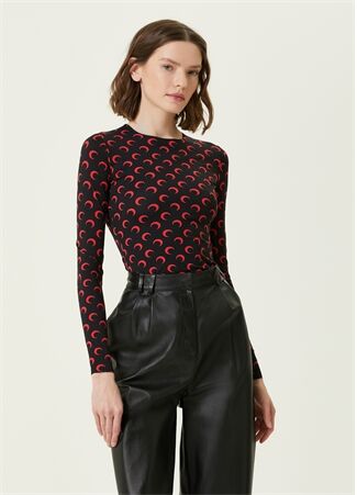 Marine Serre Kadın Siyah Bisiklet Yaka Desenli Bluz M Eu