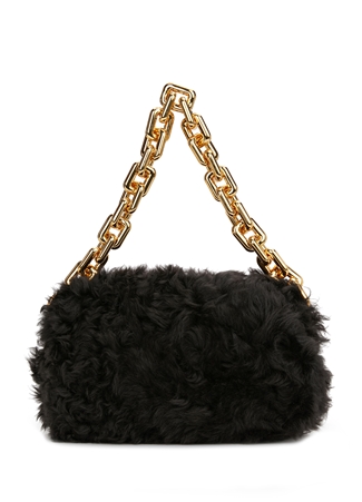 Bottega Veneta Kadın Siyah Peluş Dokulu Deri Omuz Çantası EU Bottega Veneta Kadın Siyah Peluş Dokulu Deri Omuz Çantası EU