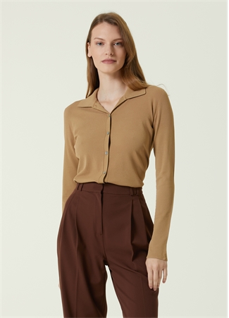 Vince Kadın Camel Polo Yaka Hırka Kahverengi S EU